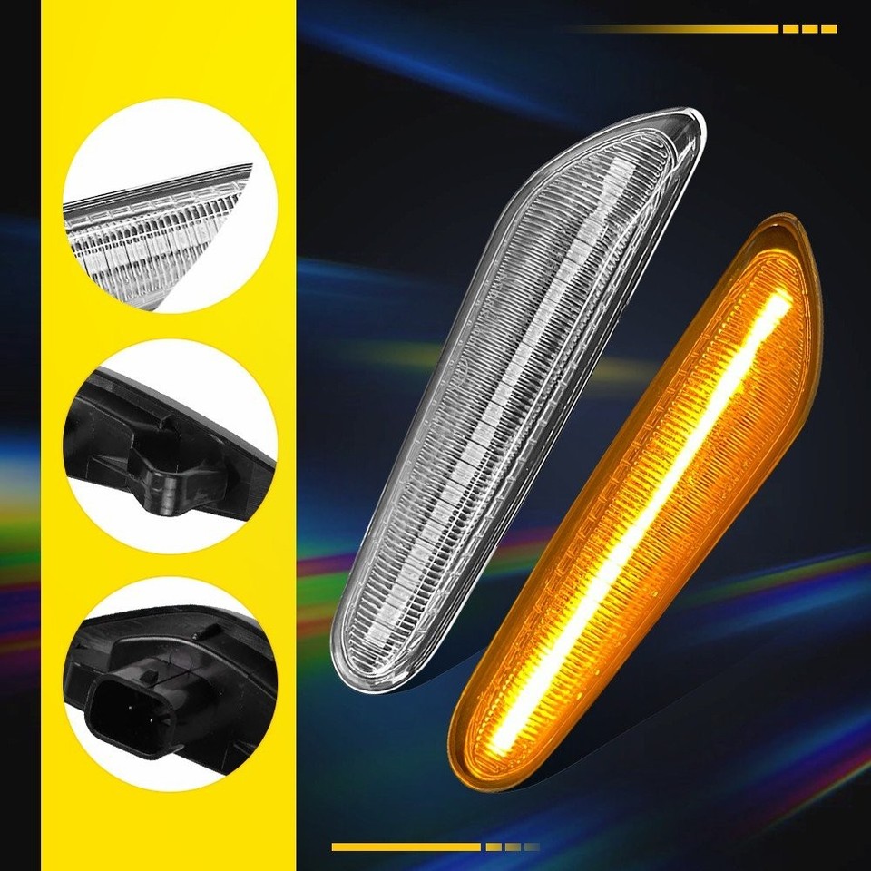 2Pcs For BMW E46 E60 E61 E81 E82 E88 E90 E91 Amber LED Side Marker ...