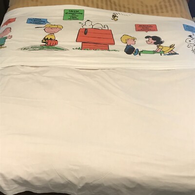 EUC Vintage 1971 Peanuts Charlie Brown Snoopy Queen Top Flat Sheet ...