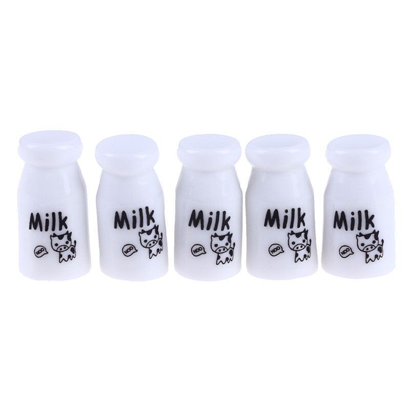 5Pcs 1:12 Dollhouse Miniature Milk Bottle Model Toys Dolls Kitchen Food ...