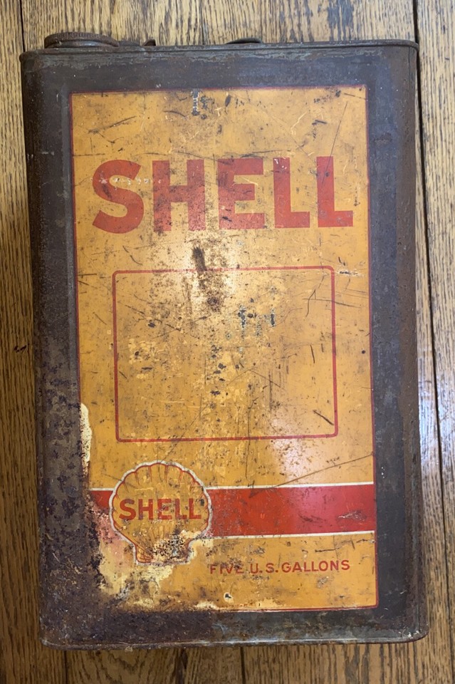 Vintage 5 Gallon Square Motor Oil Gas Can Shell Oil Clam Shell Mancave ...