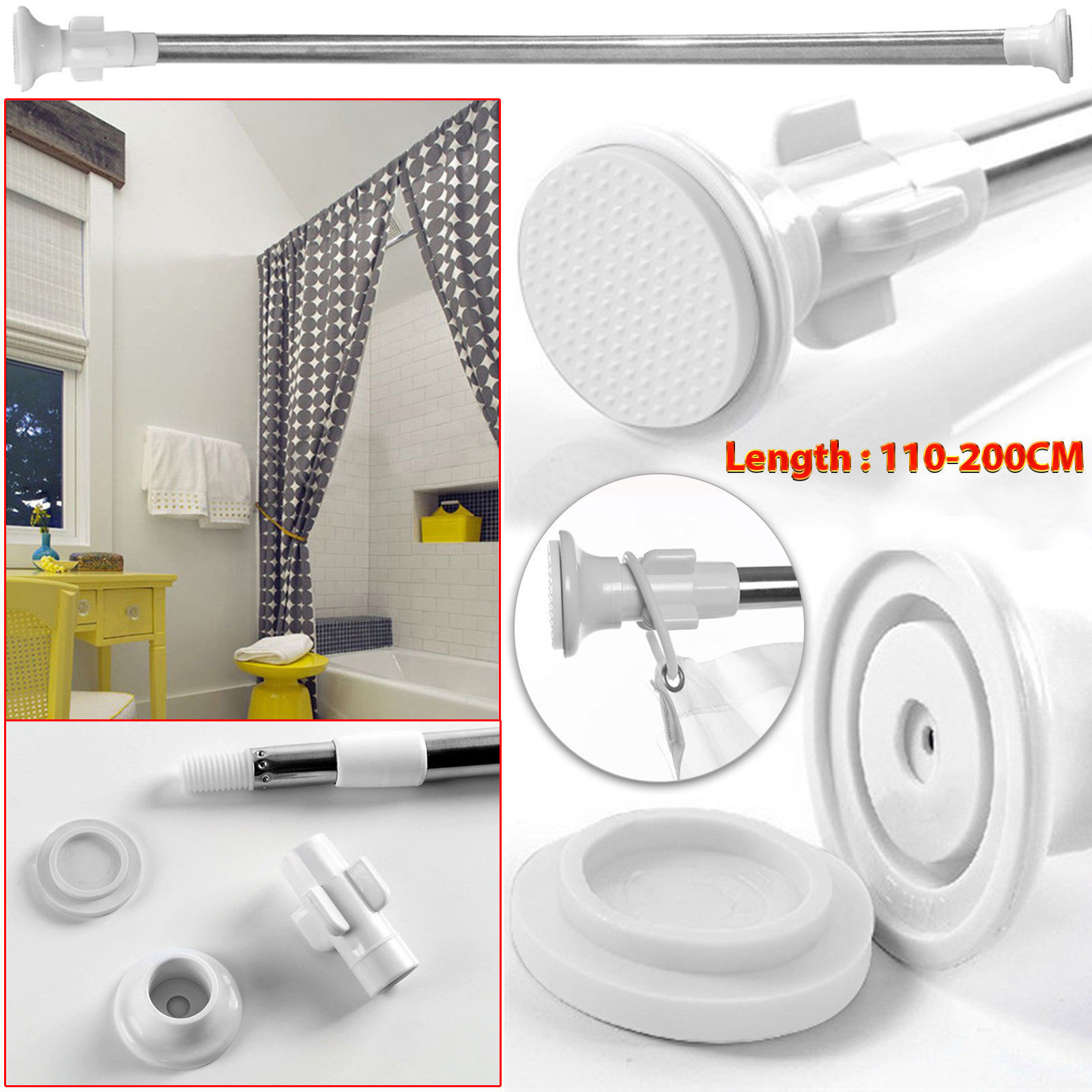 Heavy Duty Extendable Telescopic Shower Curtain Pole Rail Rod Bath ...
