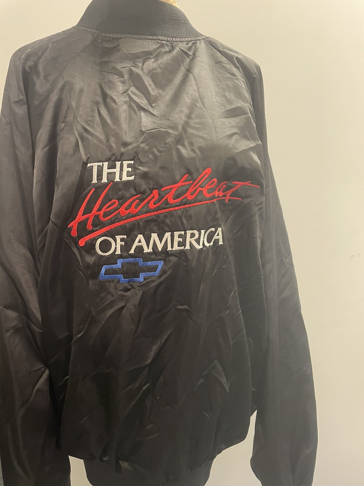 Vintage Satin Bomber Jacket Heartbeat Of America Chevrolet Dealership ...