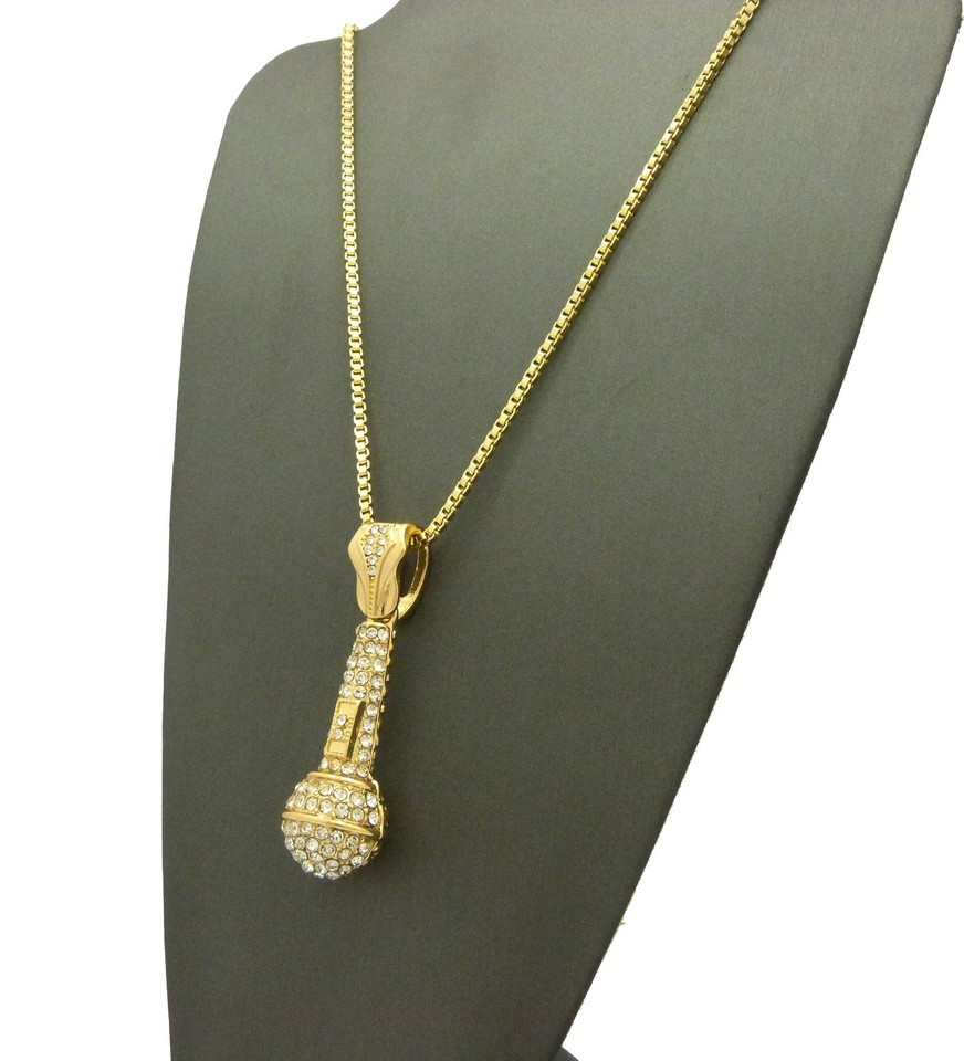 New MIC Microphone Pendant & 24" Box Chain Hip Hop Necklace - XZP136BXG ...