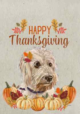 Cockapoo Hippie Hound Studios Happy Thanksgiving Flag | eBay