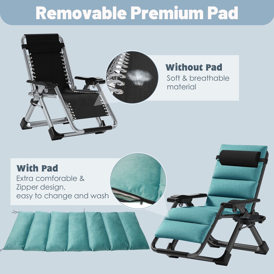 Zero Gravity Chair Foldable Lounge Chair W/ Cup Holder, Headrest ...
