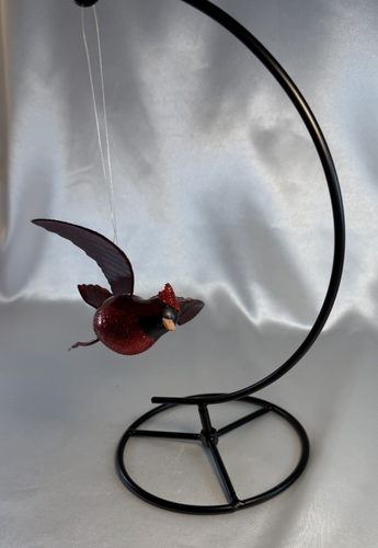 Flying Red Cardinal Bird Ornament Glitter Accents 4”L Plastic w/ Floral ...