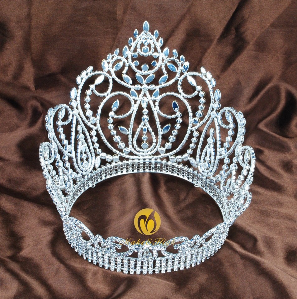 Large 7" Full Round Crown Pageant Tiara Crystals Bridal Headband Prom ...