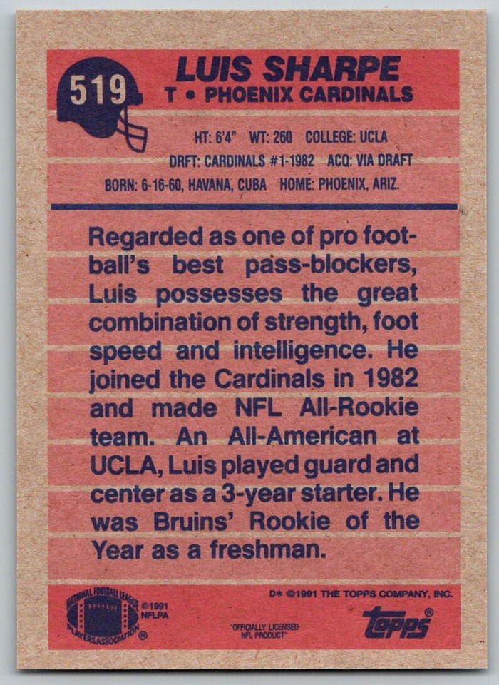 1991 TOPPS LUIS SHARPE PHOENIX CARDINALS #519 | eBay