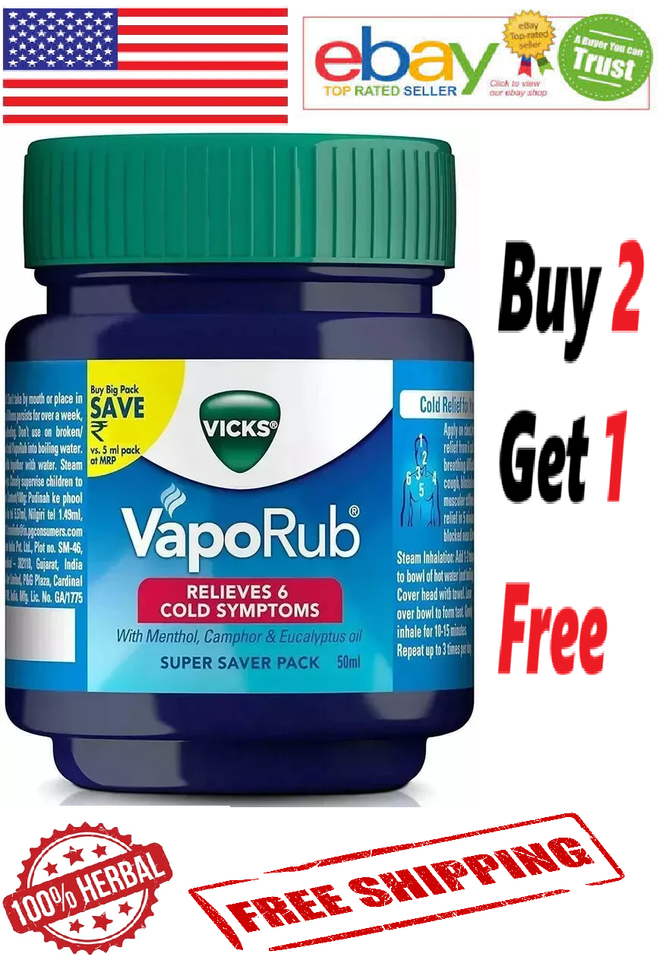 Vicks Vaporub 50ml Vaporize Blocked Nose Cough Cold Nasal Congestion ...