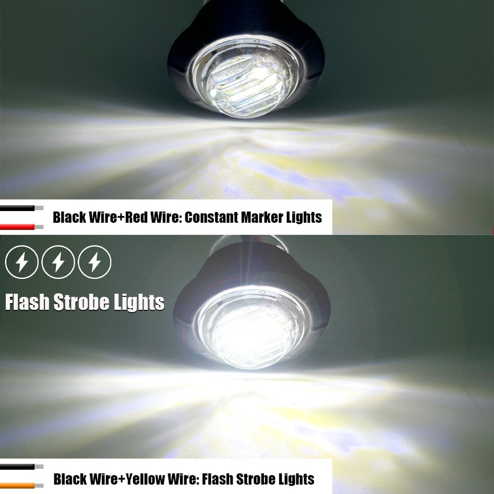 3/4" Strobe+Steady Marker Lights Dual Function White LED Flash 12V 24V ...