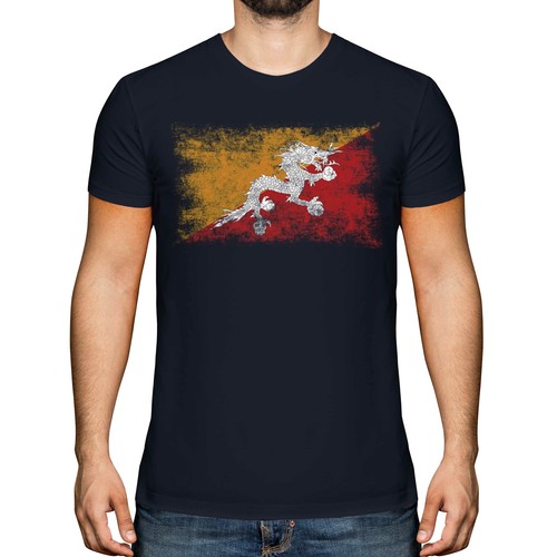 BHUTAN DISTRESSED FLAG MENS T-SHIRT TOP DRUK YUL FOOTBALL BHUTANESE ...