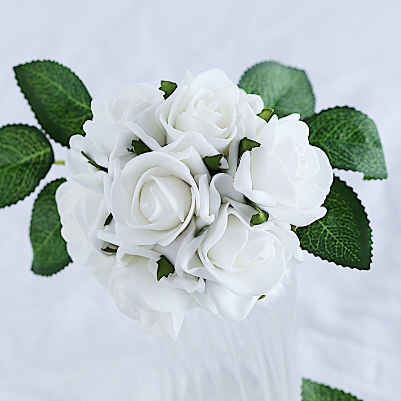 24 WHITE 2" Mini FOAM ROSE Flowers Stems Wedding Events Decorations ...