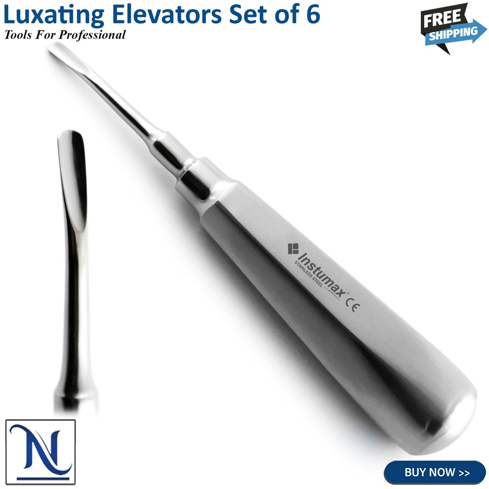 Set Of 6 Dental Luxating Elevators Straight Curved Shank Surgical ...
