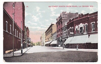 1909 LA CROSSE WISCONSIN 4th STREET DOWNTOWN VINTAGE POSTCARD WI ...