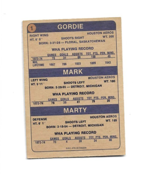 1974-75 O-Pee-Chee WHA #1 Gordie Howe Mark Howe Marty Howe | eBay