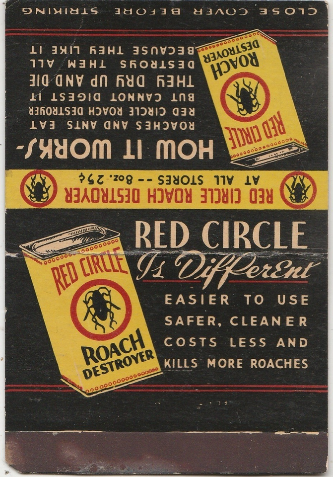 Red Circle Roach Destroyer-Vintage Match Cover- Wear | eBay