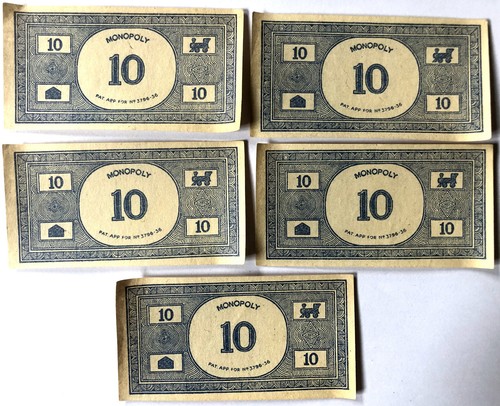 1930's Australian Monopoly Part - 5 x 10 Notes - Blue Ink Pat App For ...