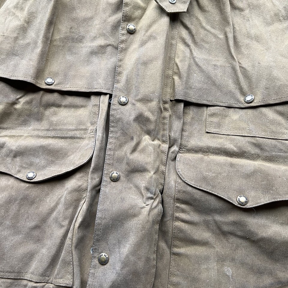 Vtg CC Filson Tin Cloth Oil Waxed DUSTER Coat Style #65 Shell Mens Size ...
