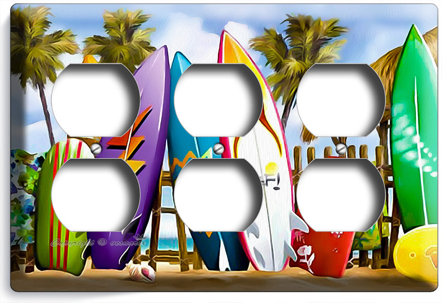 SURFING BOARDS CALIFORNIA BEACH PALMS LIGHT SWITCH OUTLET WALL PLATE ...