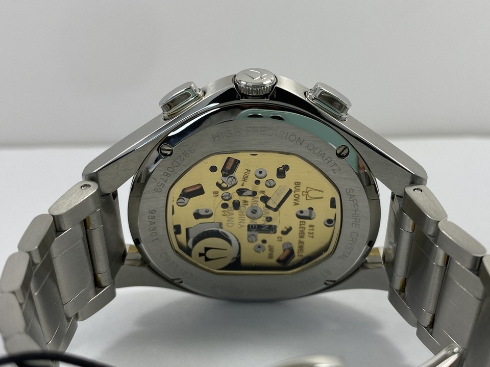 Bulova Curv Chronograph Quartz Black Dial Two Tone Steel Men's Watch ...