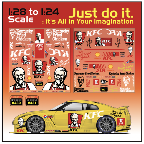 1x KFC Water Slide Decal White Toner 1/24 - 1/28 RC Model Dicast #430 ...