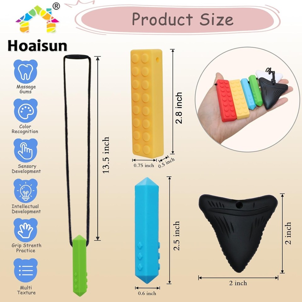 Chew Toys for Autistic Children 6 Pack, Sensory Chew Necklace Buddy for ...