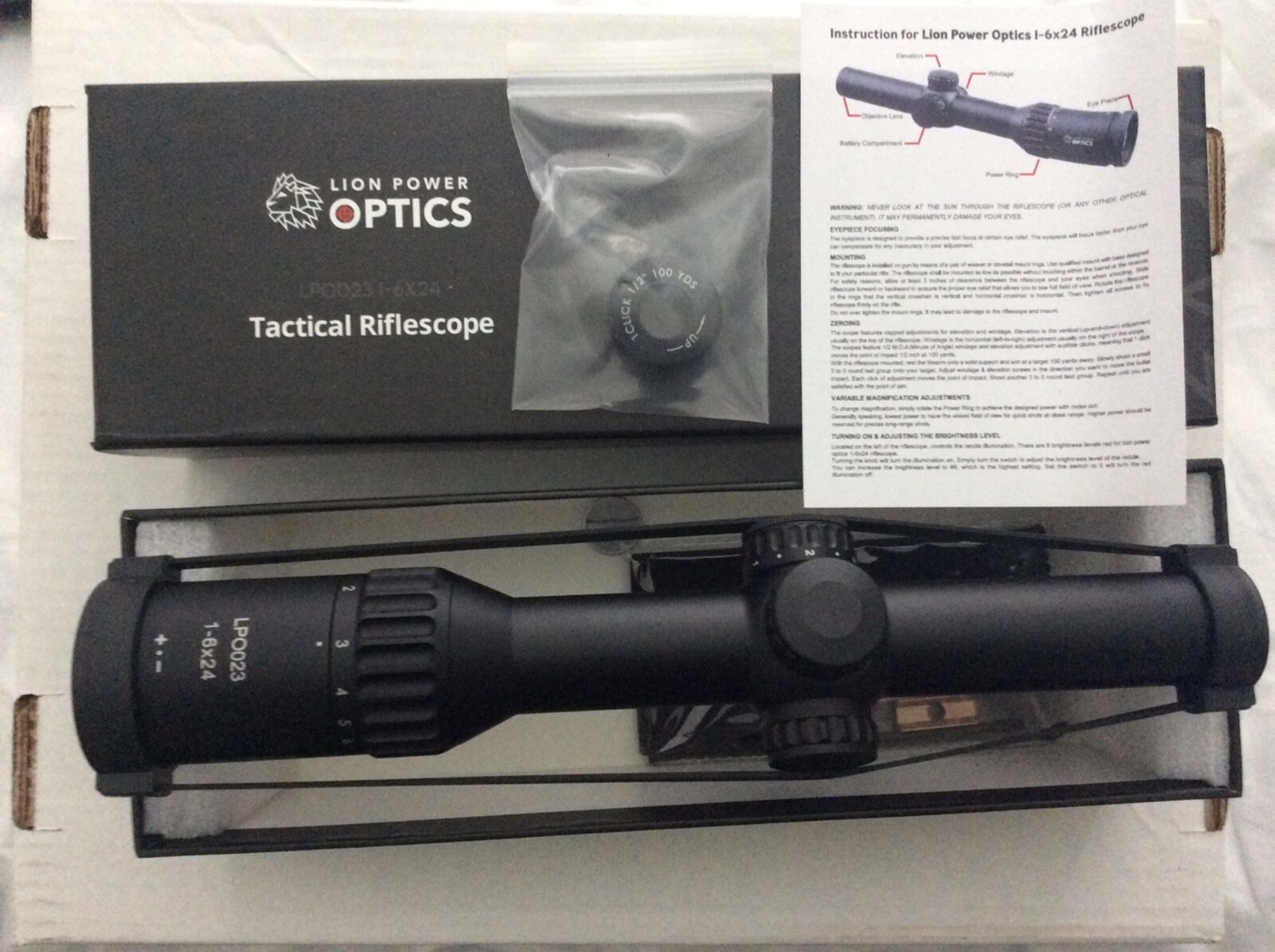 Lion Power Optics 1-6x24 Tactical Illuminated Target Dot Rifle Scope ...