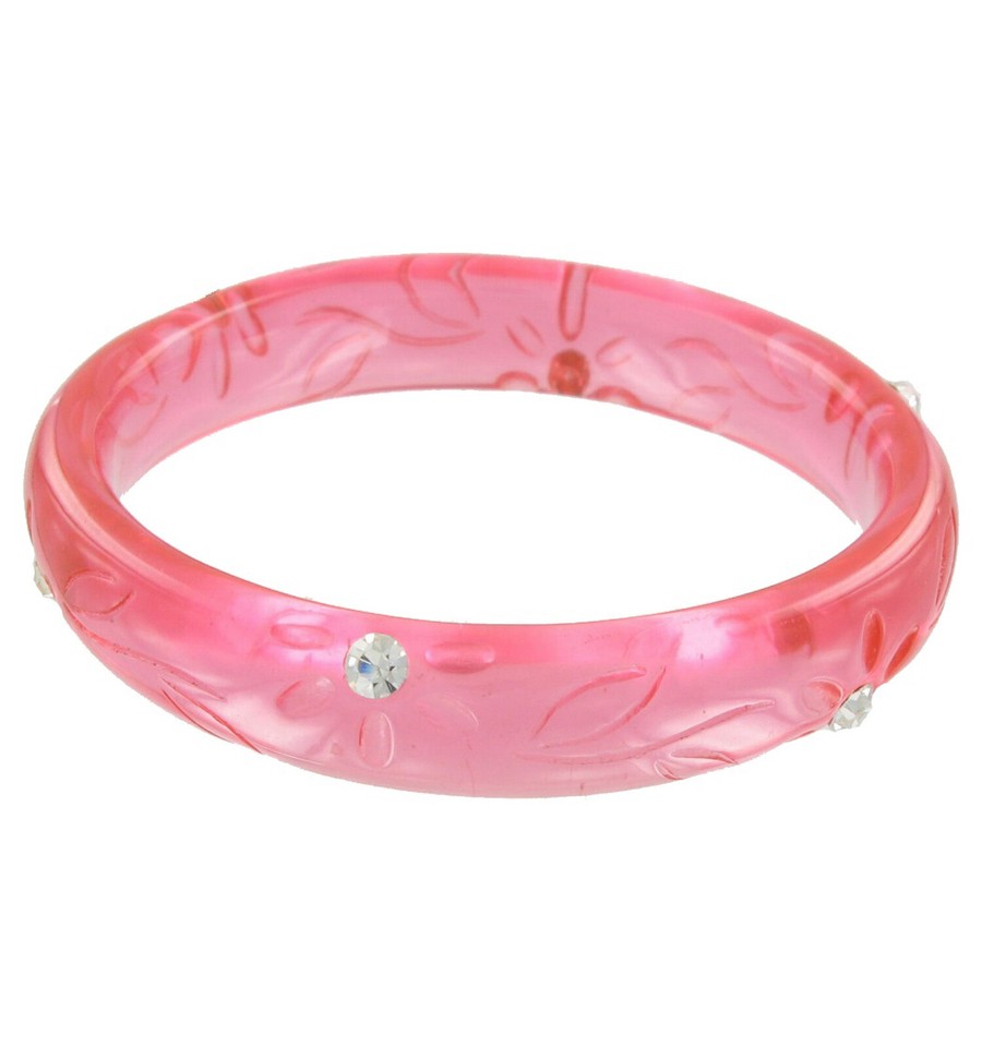 Bracelet Bangle Pink Clear Lucite Rhinestone Flower - Womens Standard ...