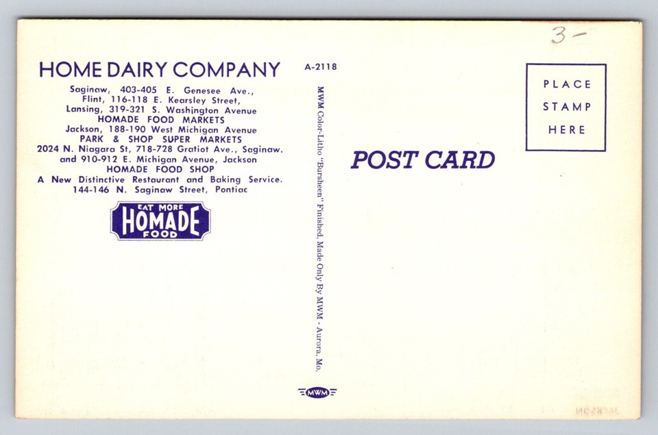 Homade Home Dairy Company Multiview Michigan Saginaw Lansing Pontiac ...