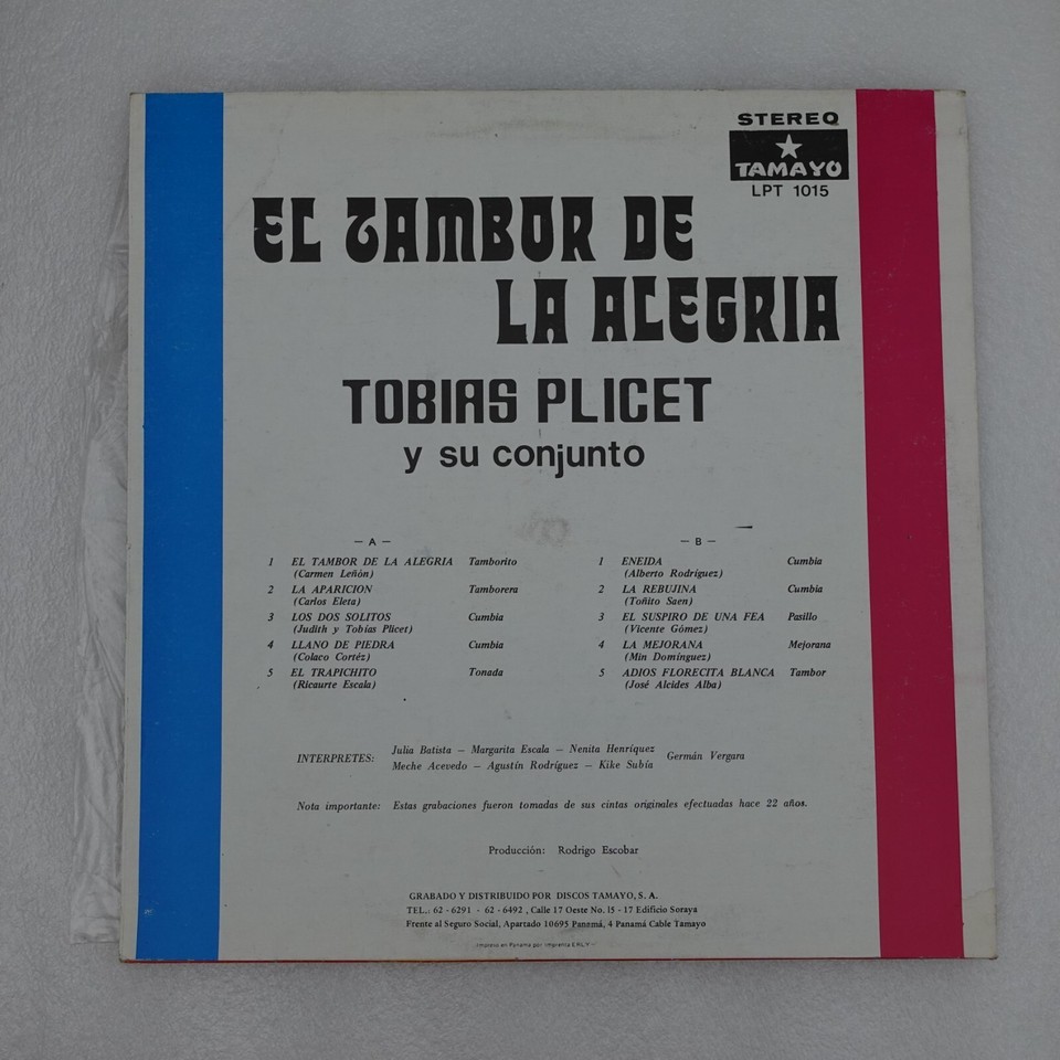 Tobias Plicet Y Su Conjunto El Tambor De La Alegria LP Vinyl Record ...