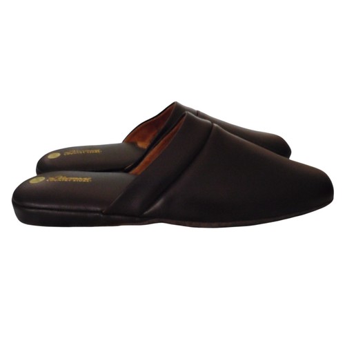 NEW Mens Leather Slip On Slippers Scuffs soft Sole House Shoes Brown Sz ...