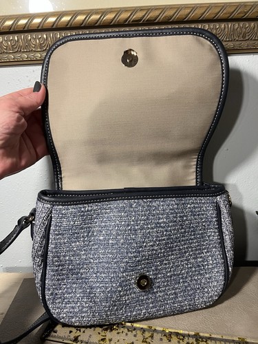 Talbots Women's Straw Paper Blue Crossbody Bag Pockets Strap Purse ...