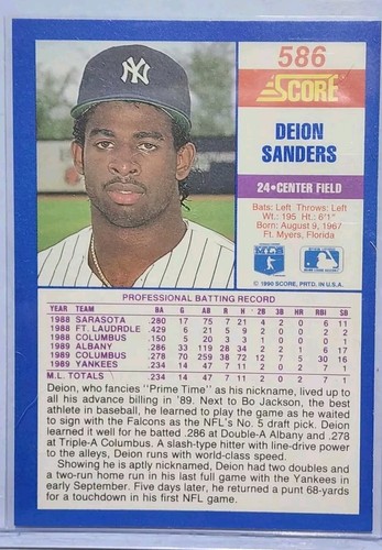 1990 Score-Deion Sanders Rookie RC #586 New York Yankees Baseball Card ...