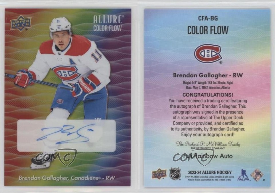 2023-24 Upper Deck Allure Color Flow Full Rainbow Brendan Gallagher # ...