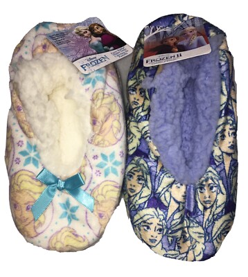 2 Pair Disney Frozen Elsa Fuzzy Babba Slipper Socks Sz S/M Gripper ...