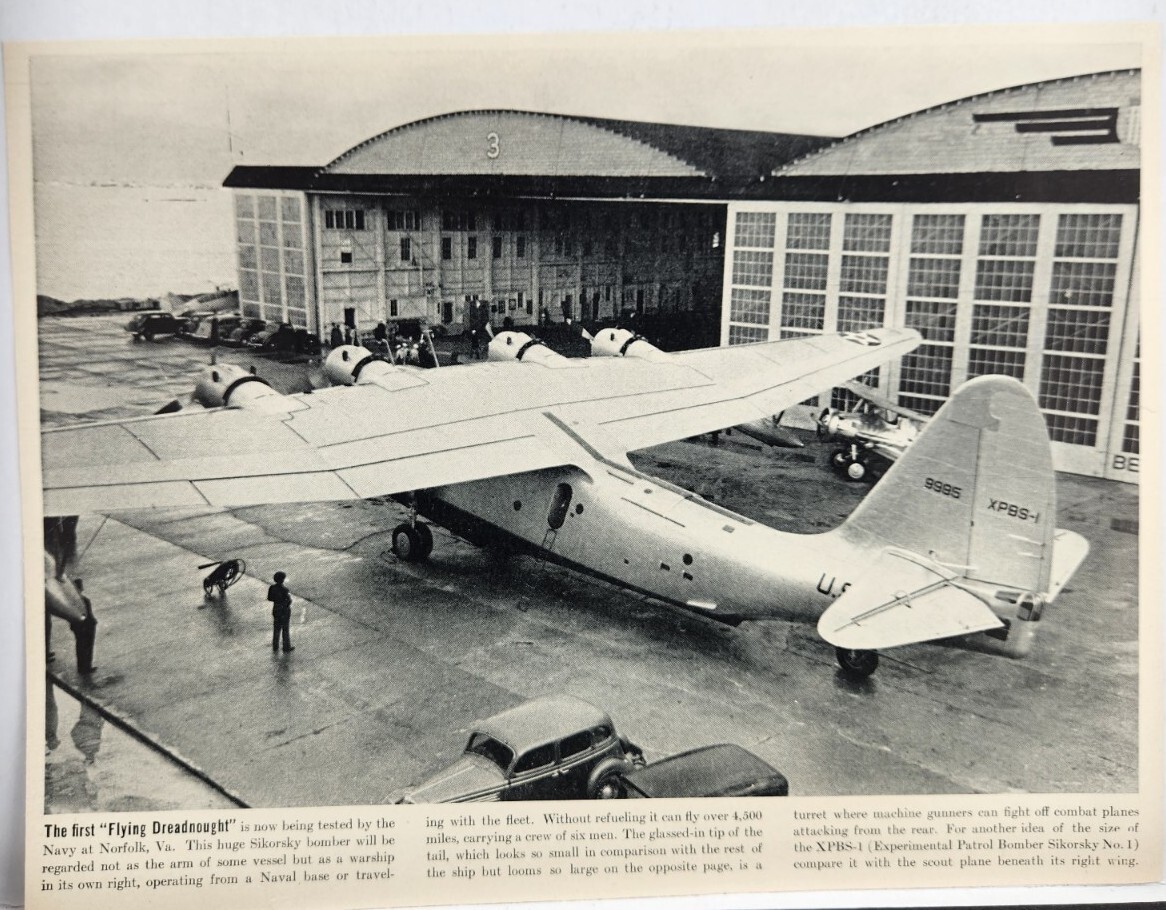 1937 Sikorsky Bomber Airplane Flying Dreadnought Navy Norfolk VA Vtg ...