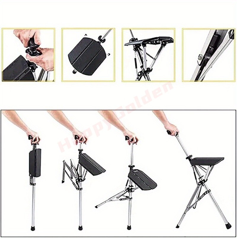 1x Adjustable Folding Cane Seat Combo Portable Cane With Stool ...