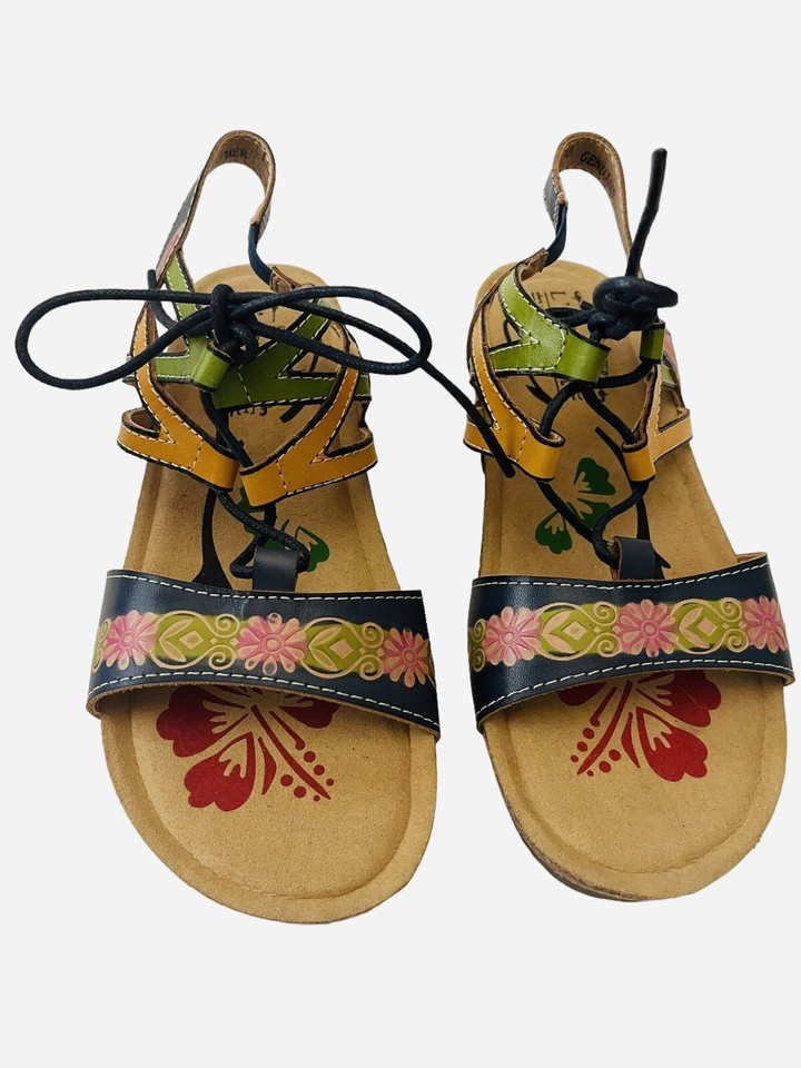 L’Artiste Spring Step Womens 8 Loma Navy Floral Strappy Lace Leather ...