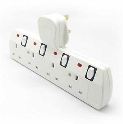 4 Way Gang Switched Protect Adaptor Multi Socket Plug in Extension ...