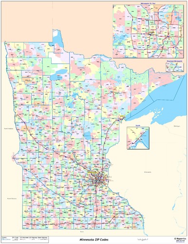 Minnesota State Zipcode Laminated Wall Map | eBay