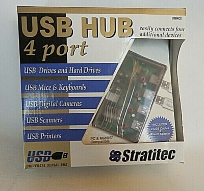 NOS Stratitec USB HUB, 4 Port, USB4CS, PC & MAC Compatible, w/USB ...