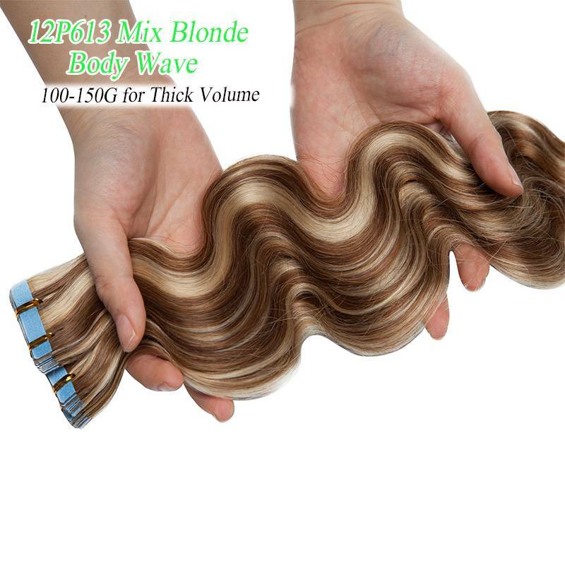 Invisible Body Wave Tape In Remy Human Hair Extensions Skin Weft THICK ...