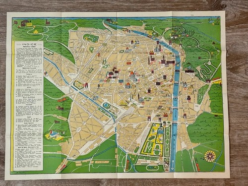 Vintage Illustrated Tourist Map of Florence Italy Firenze Landmarks ...