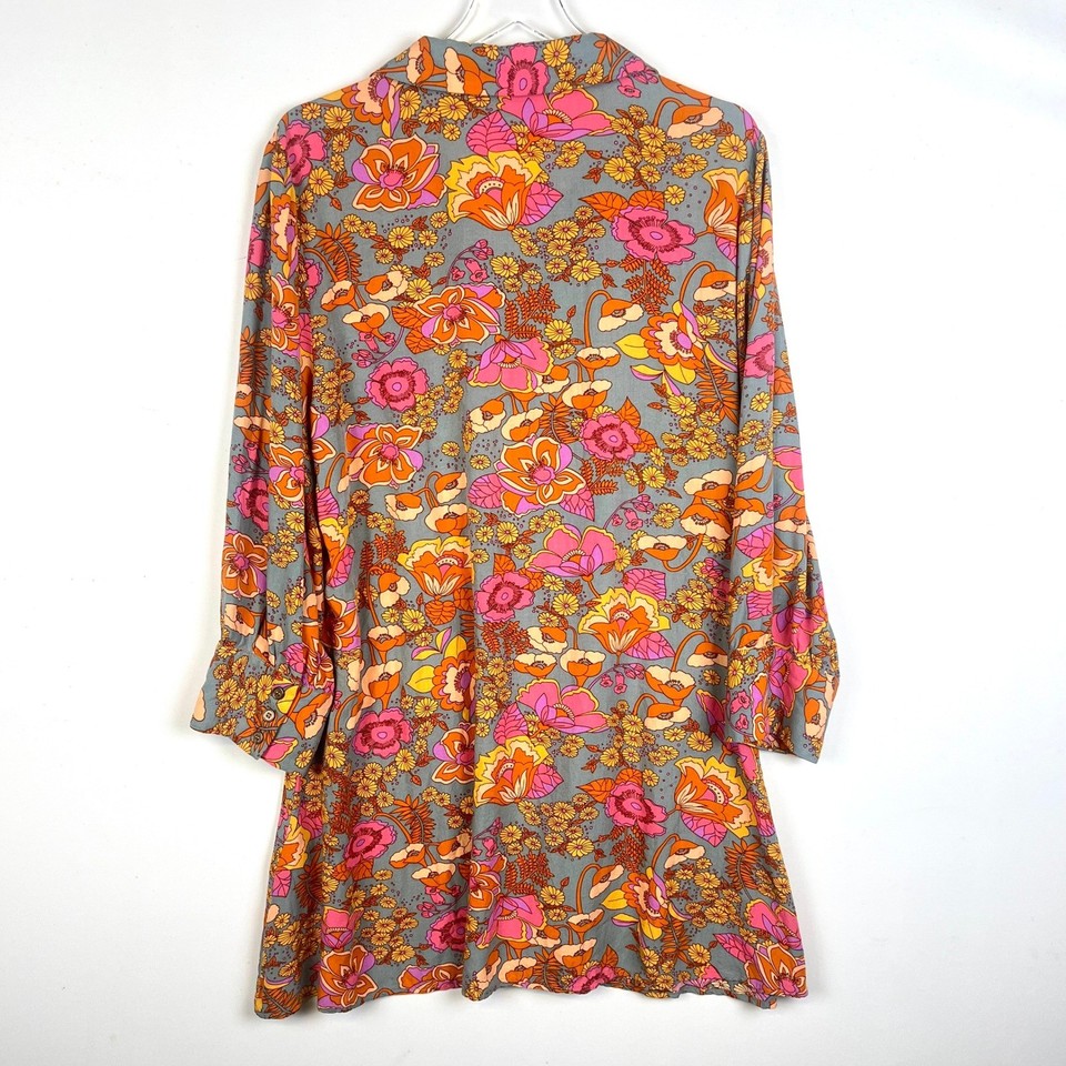 Natural Life Dress XL Mod Floral Print Button Up Shirtdress Long Sleeve ...