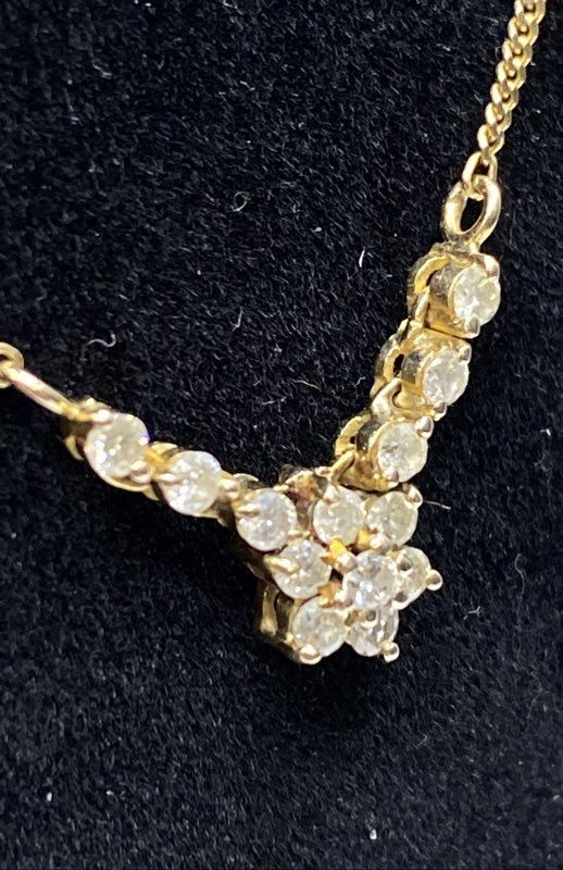 14k Yellow Gold 13 Melee Diamonds Flower Pendant 16" Necklace 2.5g | eBay