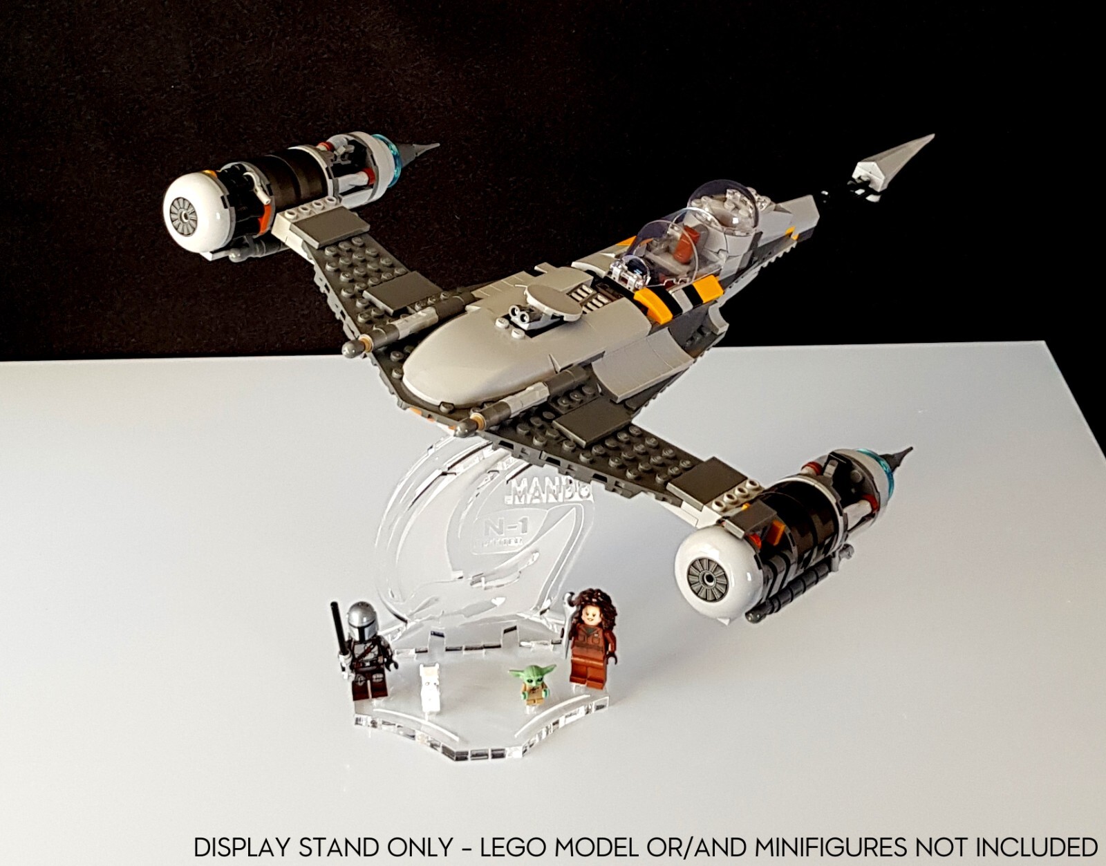 Display stand 3D-ENGV angled+slots for Lego 75325 Mando's N-1 ...