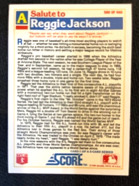 MLB - Salute to Reggie Jackson 1988 Score Baseball - 1968 to 1975 A's ...