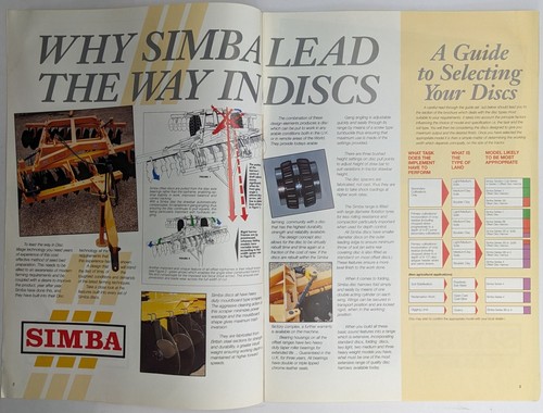 Original Simba Disc Harrow Range Brochure, c 1980's, Inc Cub, Series 1 ...