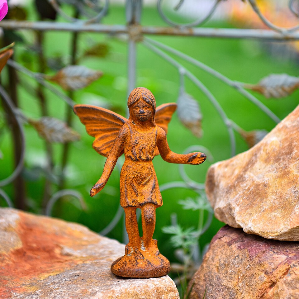 Sungmor Cast Iron Garden Fairy Figurines Rustic Pixie Collections Tabletop Decor | eBay