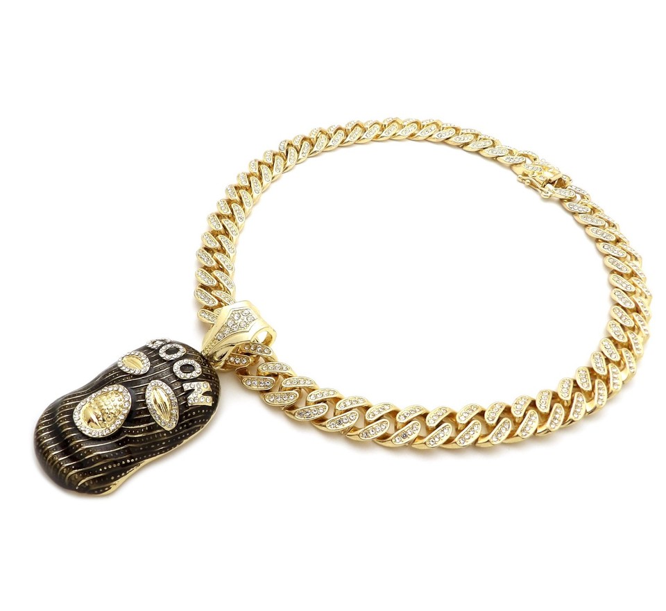Hip Hop Masked Goon Pendant & 12mm 18" Full Iced Cuban Choker Chain ...